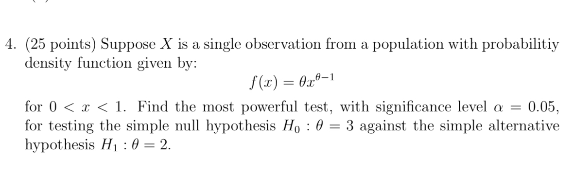 Solved (25 ﻿points) ﻿Suppose x ﻿is a single observation from | Chegg.com