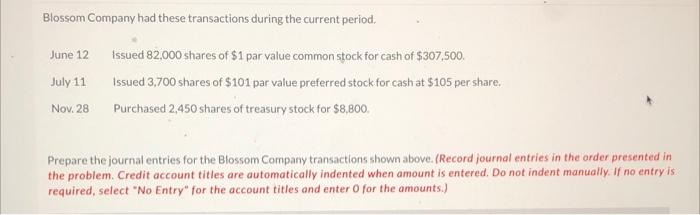 Solved Blossom Company had these transactions during the | Chegg.com