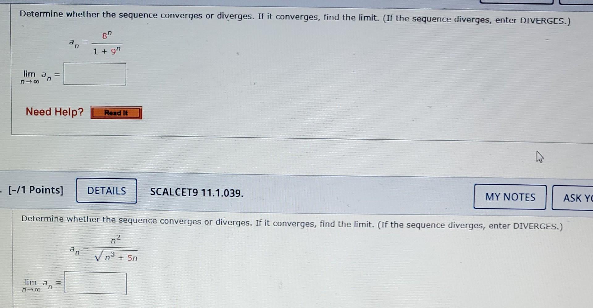 Solved Determine whether the sequence converges or diverges. | Chegg.com
