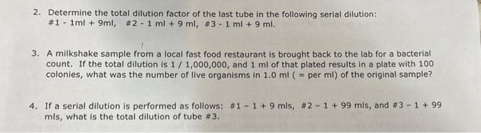 Solved 2. Determine the total dilution factor of the last | Chegg.com