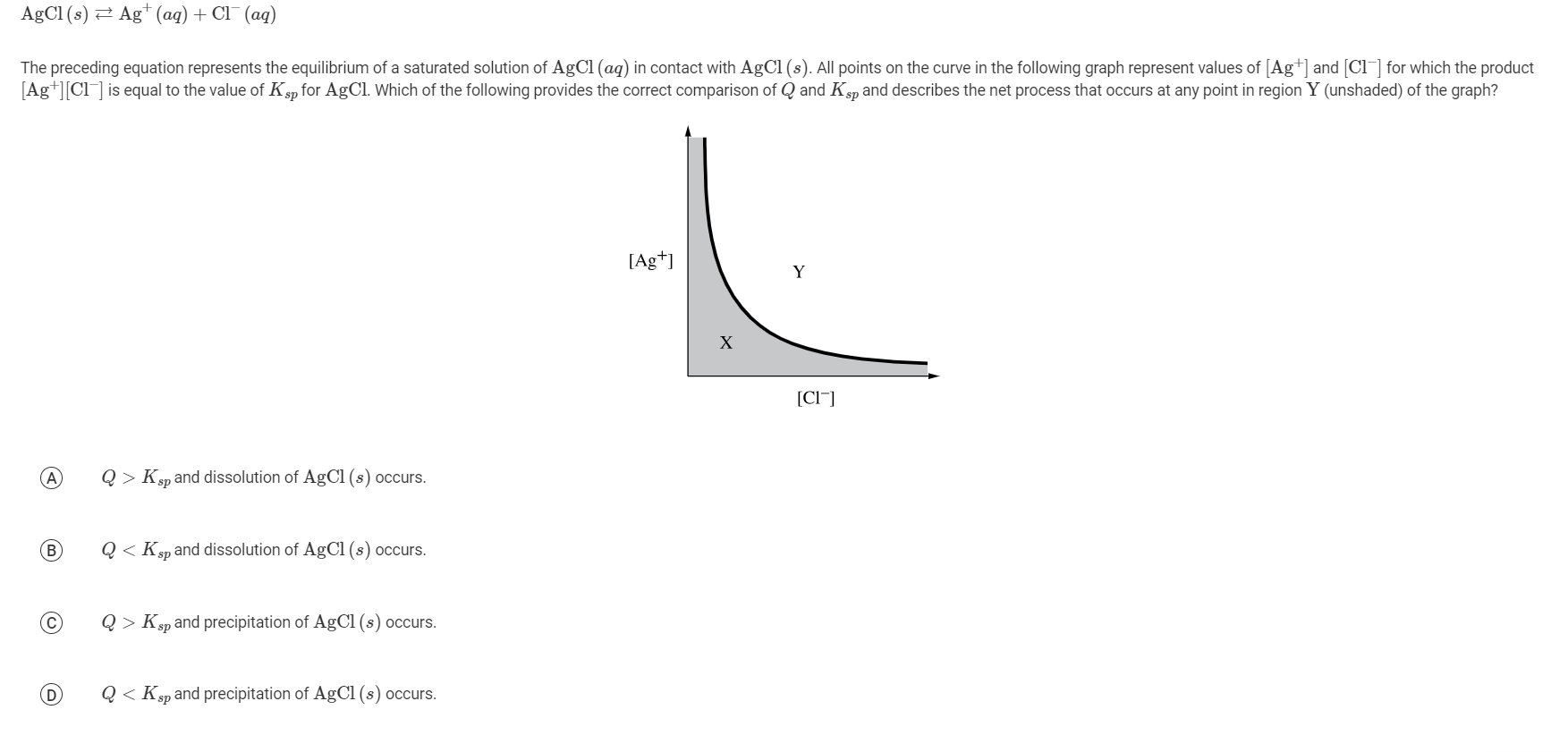 Solved AgCl(s)⇄Ag+(aq)+Cl-(aq)The preceding equation | Chegg.com