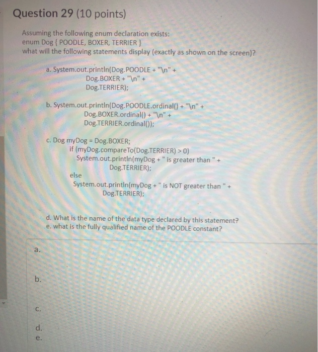 Solved Question 29 (10 points) Assuming the following enum | Chegg.com