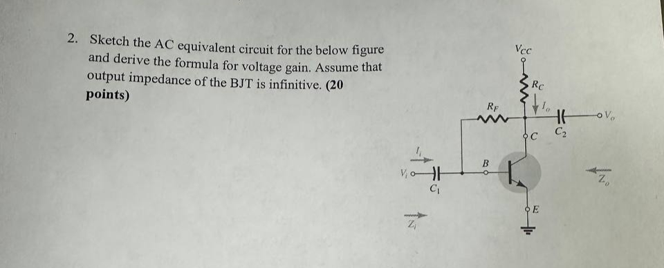 Solved 2. ﻿Sketch the AC equivalent circuit for the below | Chegg.com