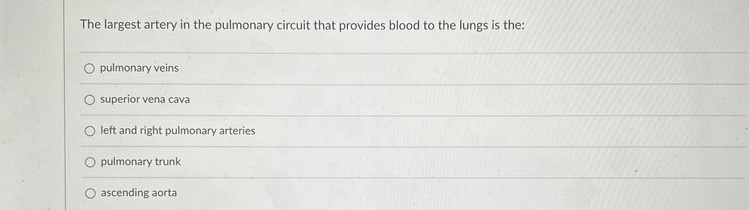 Solved The largest artery in the pulmonary circuit that | Chegg.com