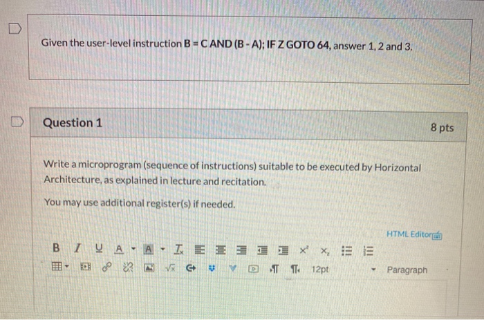 Given the user-level instruction B = CAND (B - A); IF | Chegg.com