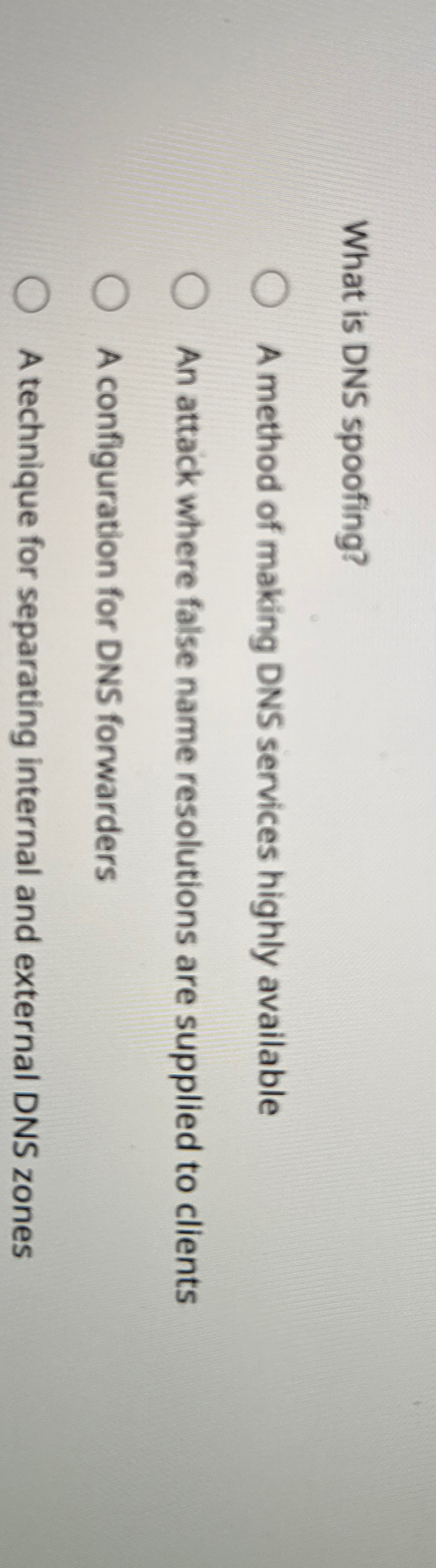 Solved What is DNS spoofing?A method of making DNS services | Chegg.com