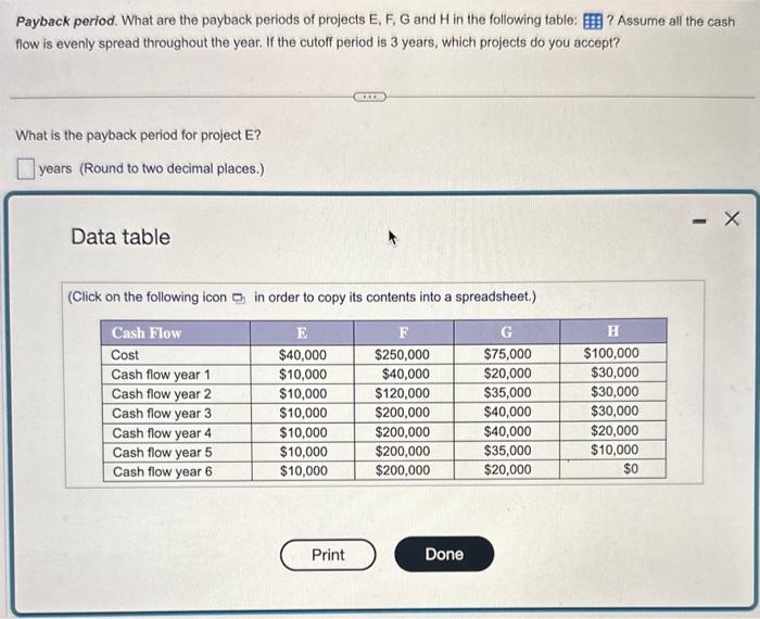 Solved Payback period. What are the payback periods of | Chegg.com
