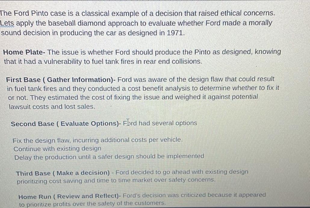 Solved The Ford Pinto case is a classical example of a | Chegg.com
