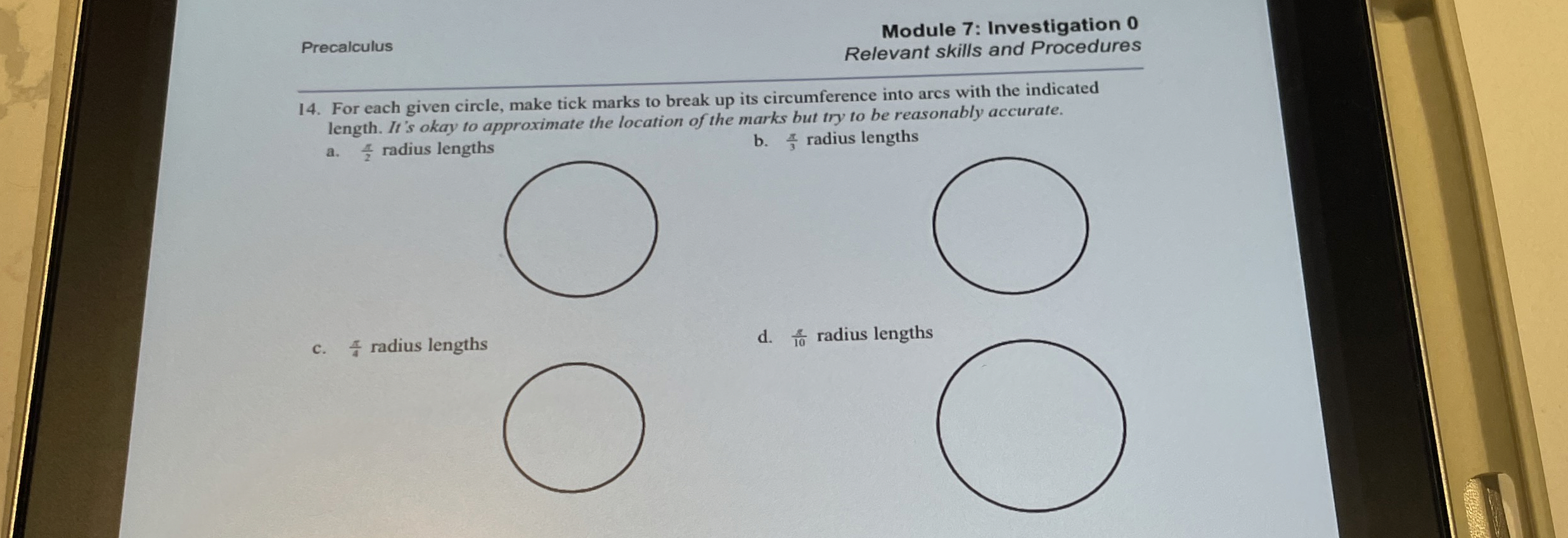 Solved PrecalculusModule 7: Investigation 0 ﻿Relevant skills | Chegg.com