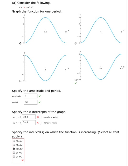 Solved (a) Consider the following. y=-4 cos(x/4) Graph the | Chegg.com