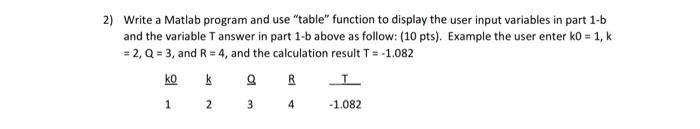 Solved 2) Write a Matlab program and use "table" function to | Chegg.com