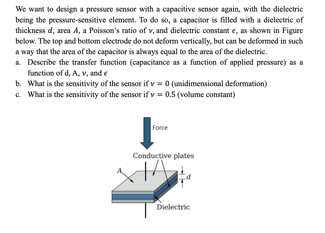 We want to design a pressure sensor with a capacitive | Chegg.com