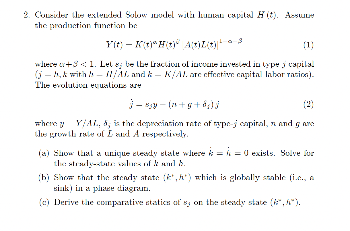 Solved Consider the extended Solow model with human capital | Chegg.com