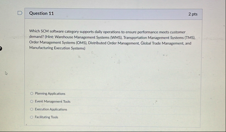 Solved Question 112 ﻿ptsWhich SCM software category supports | Chegg.com