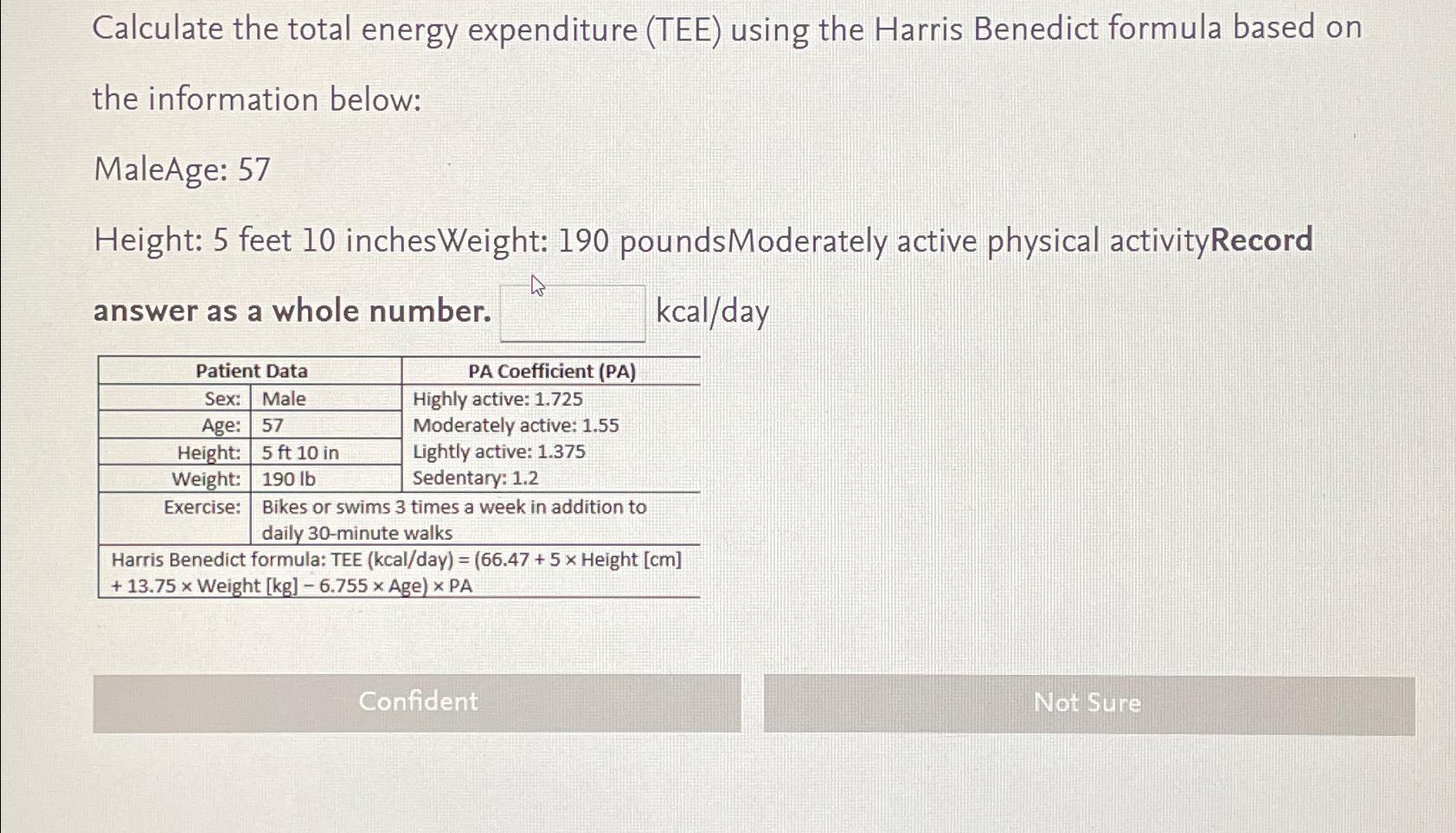 Solved Calculate the total energy expenditure (TEE) ﻿using | Chegg.com