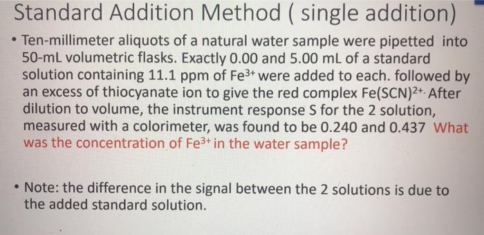 Standard Addition Method ( single addition) • | Chegg.com