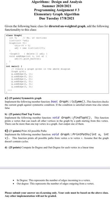 Algorithms: Design and Analysis Summer 2020/2021 | Chegg.com