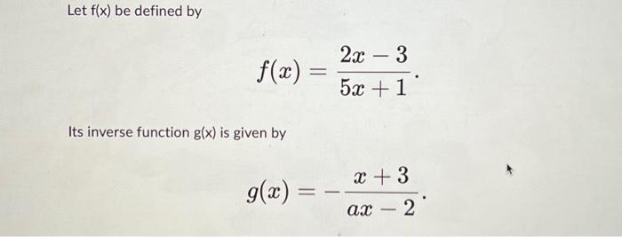 Solved Let f(x) be defined by f(x)=5x+12x−3 Its inverse | Chegg.com