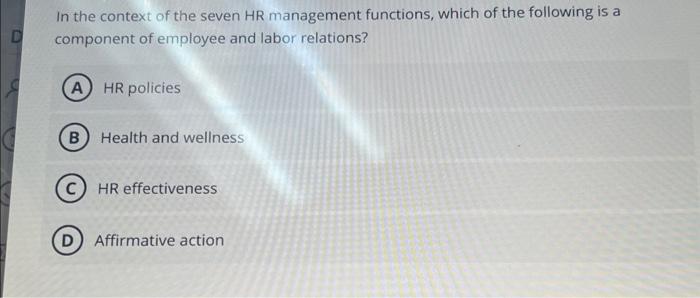 In the context of the seven HR management functions, | Chegg.com