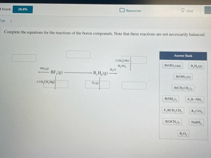 Solved Complete the equations for the reactions of the boron | Chegg.com