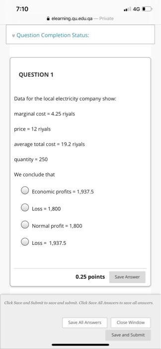 Solved 7:10 4G elearning.qu.edu.ca -- Private Question | Chegg.com