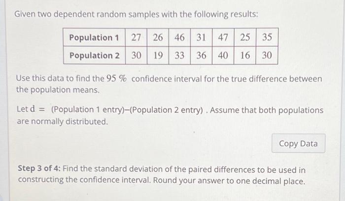 Solved Given two dependent random samples with the following | Chegg.com