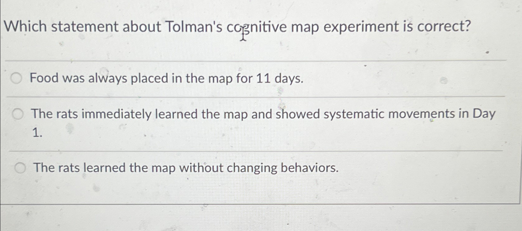 Solved Which statement about Tolman's copnitive map | Chegg.com