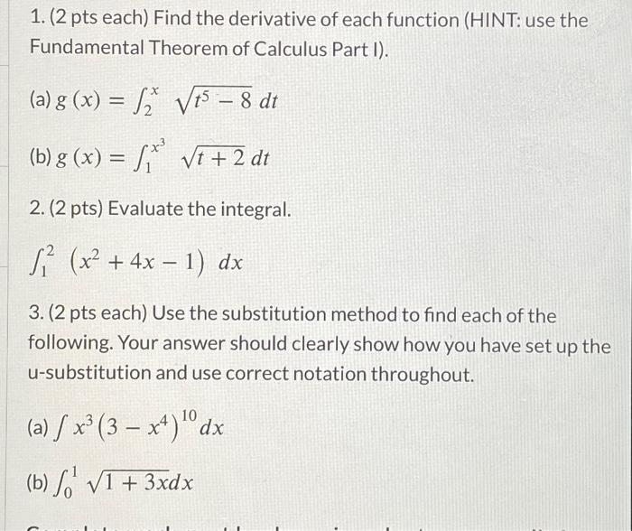 1. ( 2 pts each) Find the derivative of each function | Chegg.com