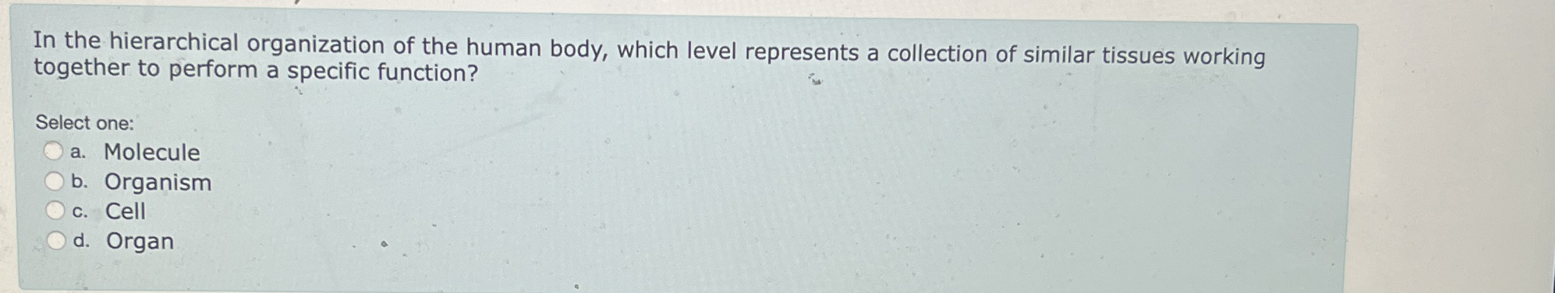 Solved In the hierarchical organization of the human body, | Chegg.com