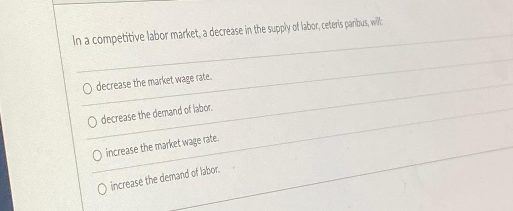 Solved In a competitive labor market, a decrease in the | Chegg.com