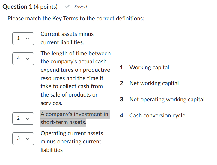Solved Question 1 (4 ﻿points)Please match the Key Terms to | Chegg.com