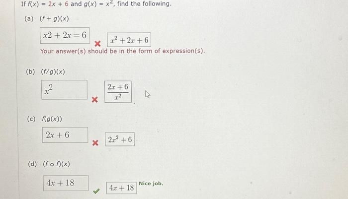 Solved f(x)=2x+6 and g(x)=x2, find the following. a) | Chegg.com