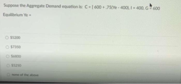 Solved Suppose the Aggregate Demand equation is: | Chegg.com