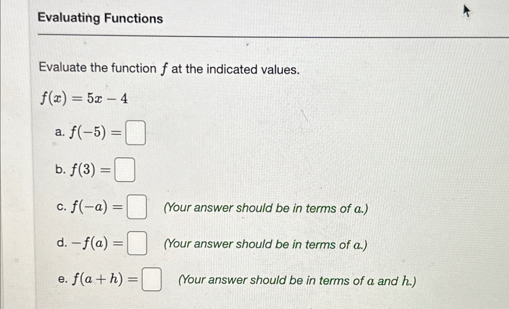 Solved Evaluating FunctionsEvaluate the function f ﻿at the | Chegg.com