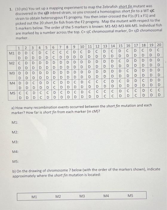 Solved 1. (10 pts) You set up a mapping experiment to map | Chegg.com