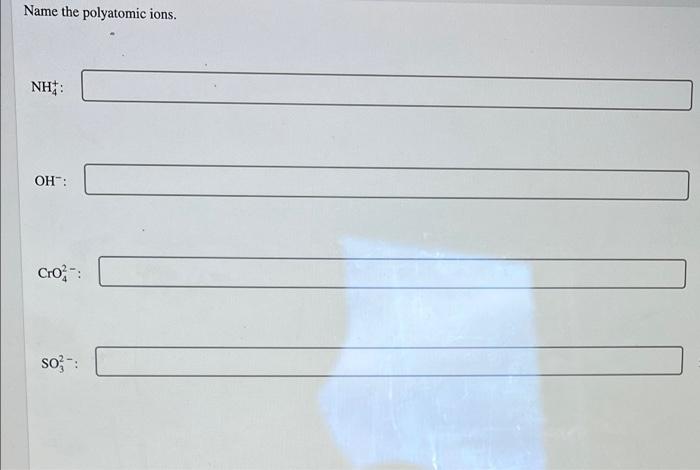 Solved Name the polyatomic ions. NH OH": Cro Soz: | Chegg.com