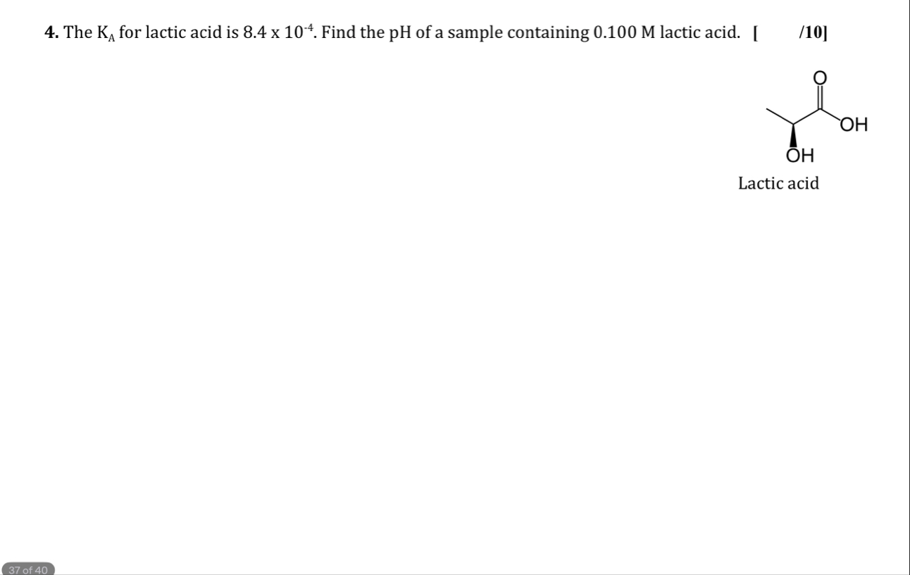 Solved The KA ﻿for lactic acid is 8.4×10-4. ﻿Find the pH of | Chegg.com