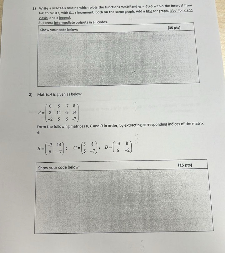 Solved Write a MATLAB routine which plots the functions | Chegg.com