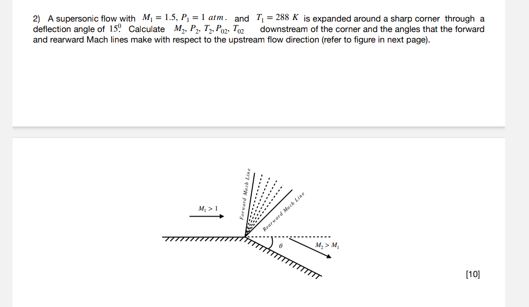 Solved A supersonic flow with M1=1.5,P1=1atm. and T1=288K | Chegg.com