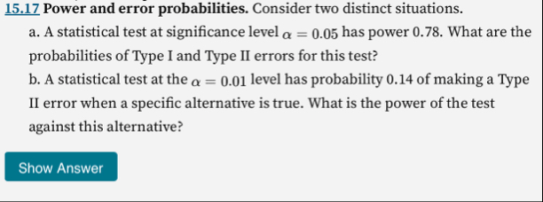 Solved 15.17 ﻿Power and error probabilities. Consider two | Chegg.com