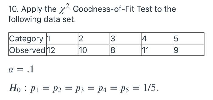 Solved 10. Apply the x2 Goodness-of-Fit Test to the | Chegg.com