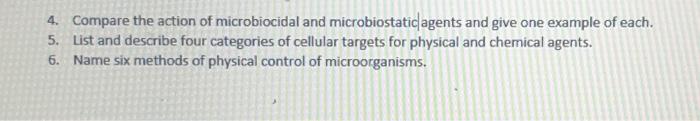Solved 4. Compare the action of microbiocidal and | Chegg.com