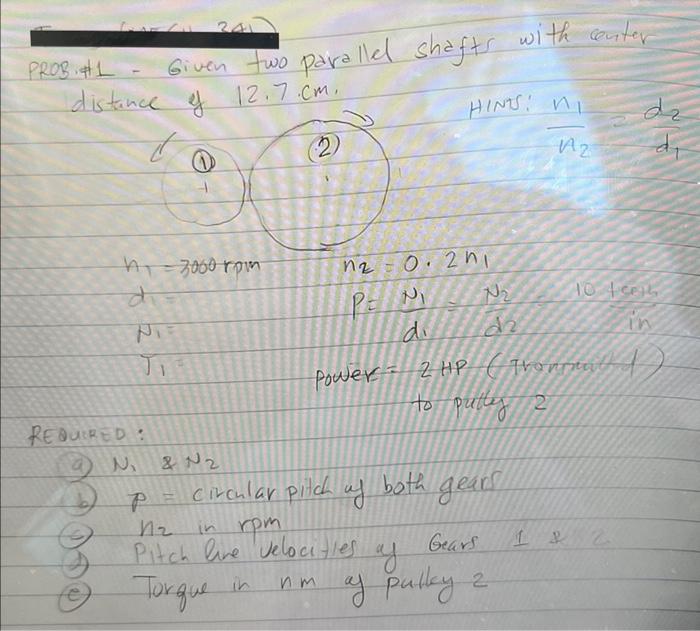 Solved (1) Given two parallel shafts with center distance of | Chegg.com