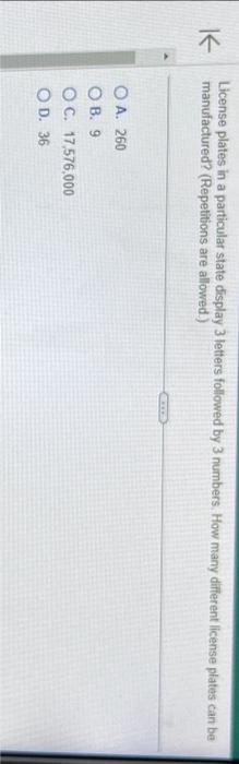 Solved License plates in a particular state display 3 | Chegg.com Solved License plates in a particular state display 3 | Chegg.com