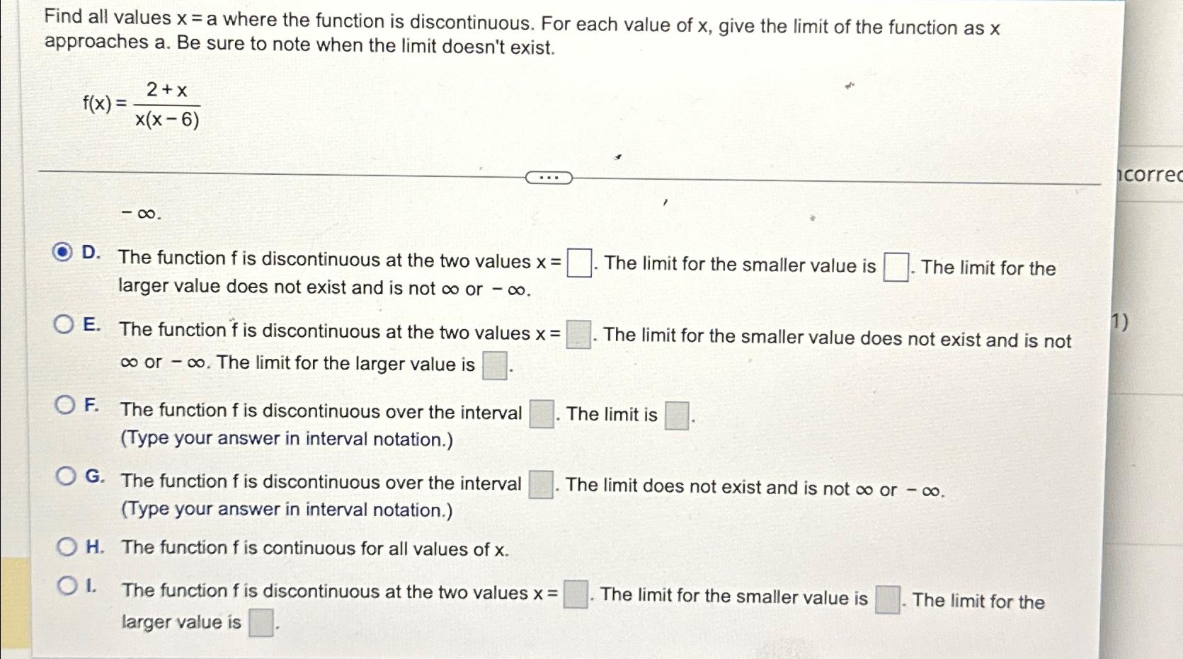 Solved Find all values x=a where the function is | Chegg.com