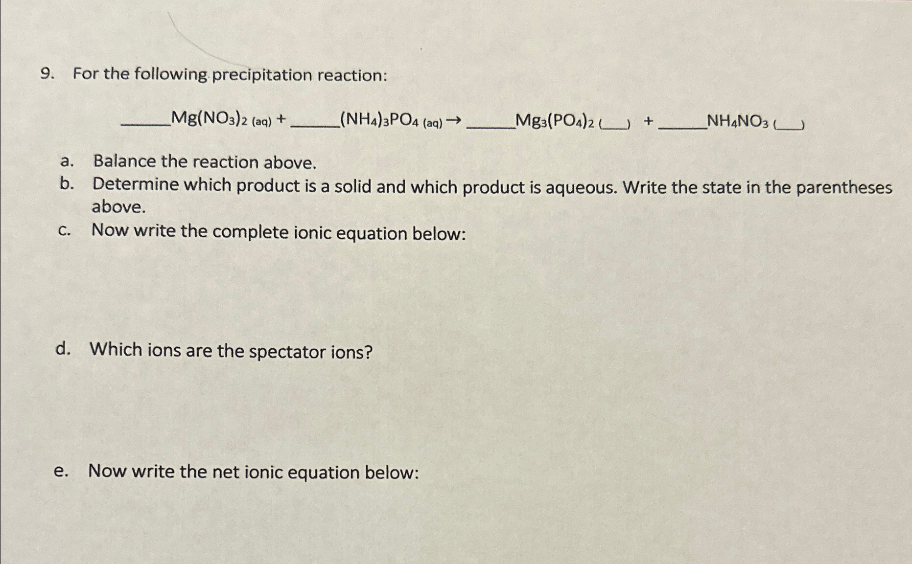 Solved For the following precipitation | Chegg.com