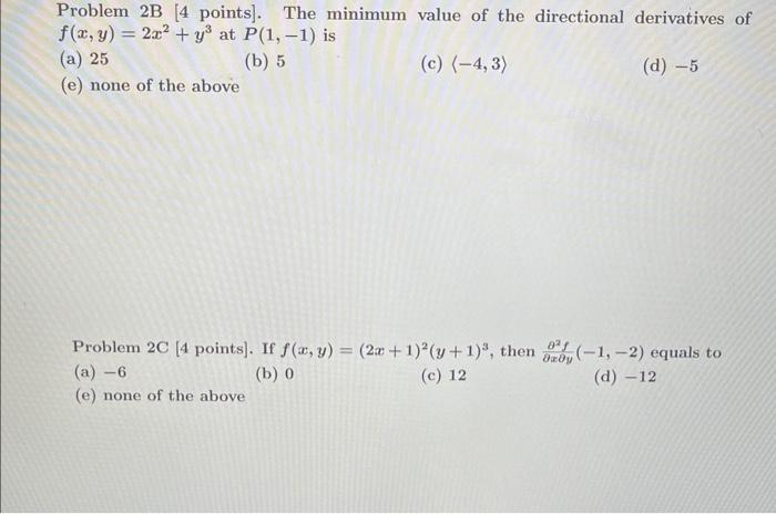 Solved Problem 2B [ 4 points]. The minimum value of the | Chegg.com