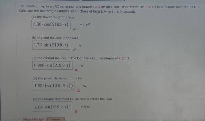 Solved The rotating loop in an AC generator is a square 10.0 | Chegg.com