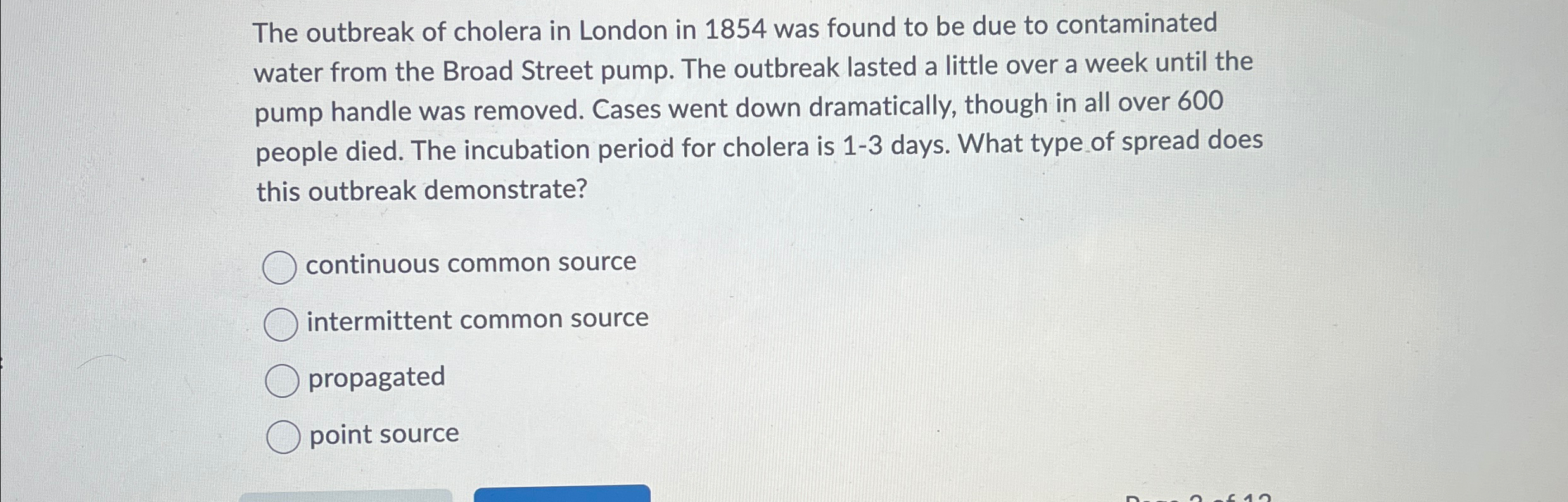 Solved The outbreak of cholera in London in 1854 ﻿was found | Chegg.com