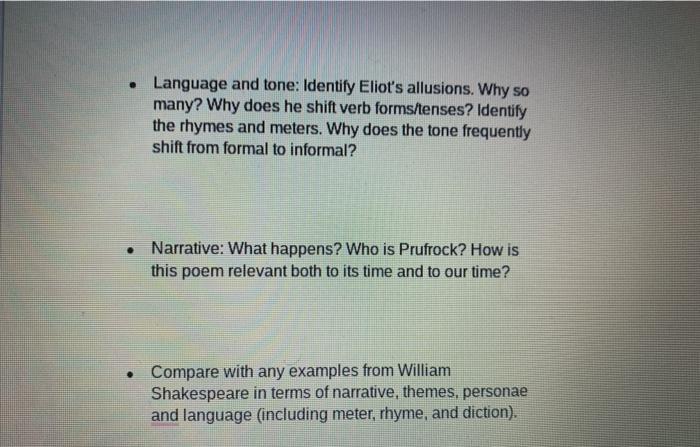 Language and tone: Identify Eliot's allusions. Why | Chegg.com